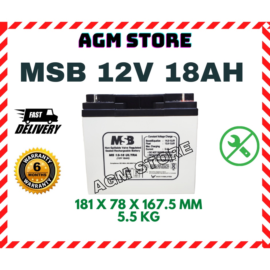 Bateri Kering Maintenance Free MSB 12V 18 AH 18AH Sealed Lead Acid Battery For Solar UPS MS 12 ...