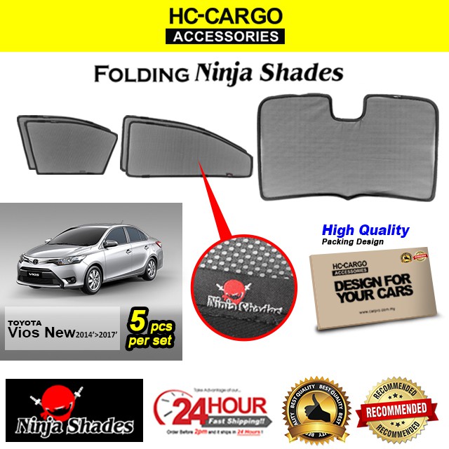 Toyota Vios 2013 - 2017 Magnetic Ninja Shades Sunshade (5pcs) Ninja Sun ...