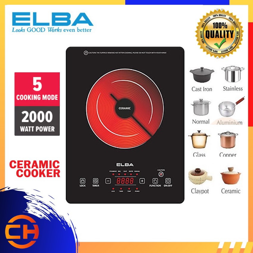 ELBA 2000W CERAMIC COOKER ECC-J2015(BK) SUITABLE FOR ALL TYPE COOKWARE ...