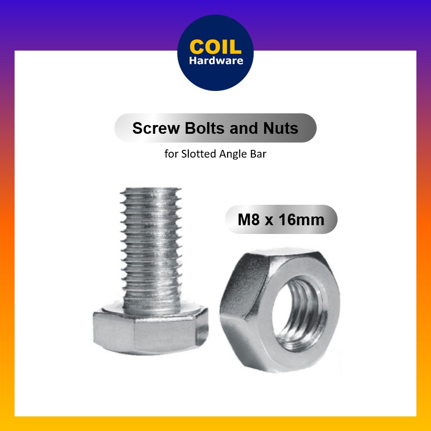 COIL Screw Bolts and Nuts for Slotted Angle Bar (M8 x 16mm)/ Skru Rak ...