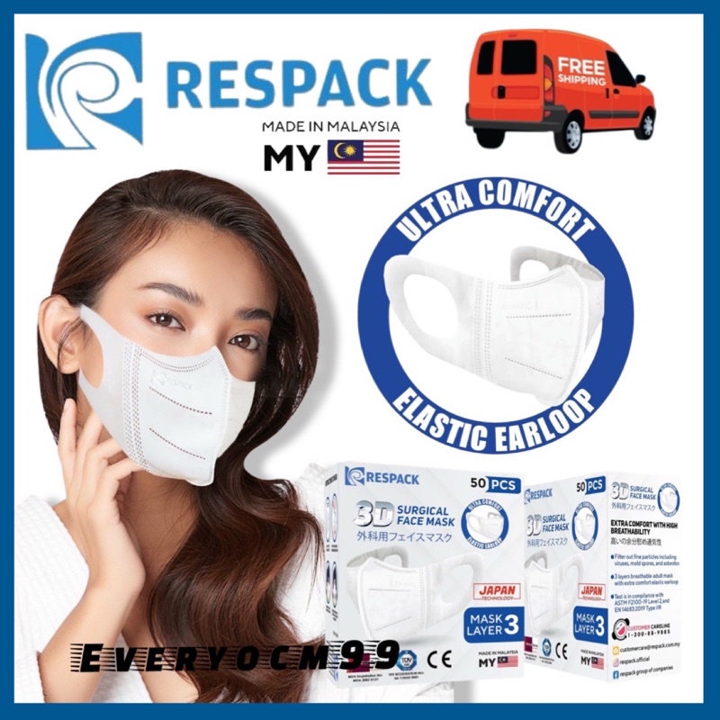 RESPACK 3D Surgical Face Mask Adult & Kids 50pcs/Box | Shopee Malaysia