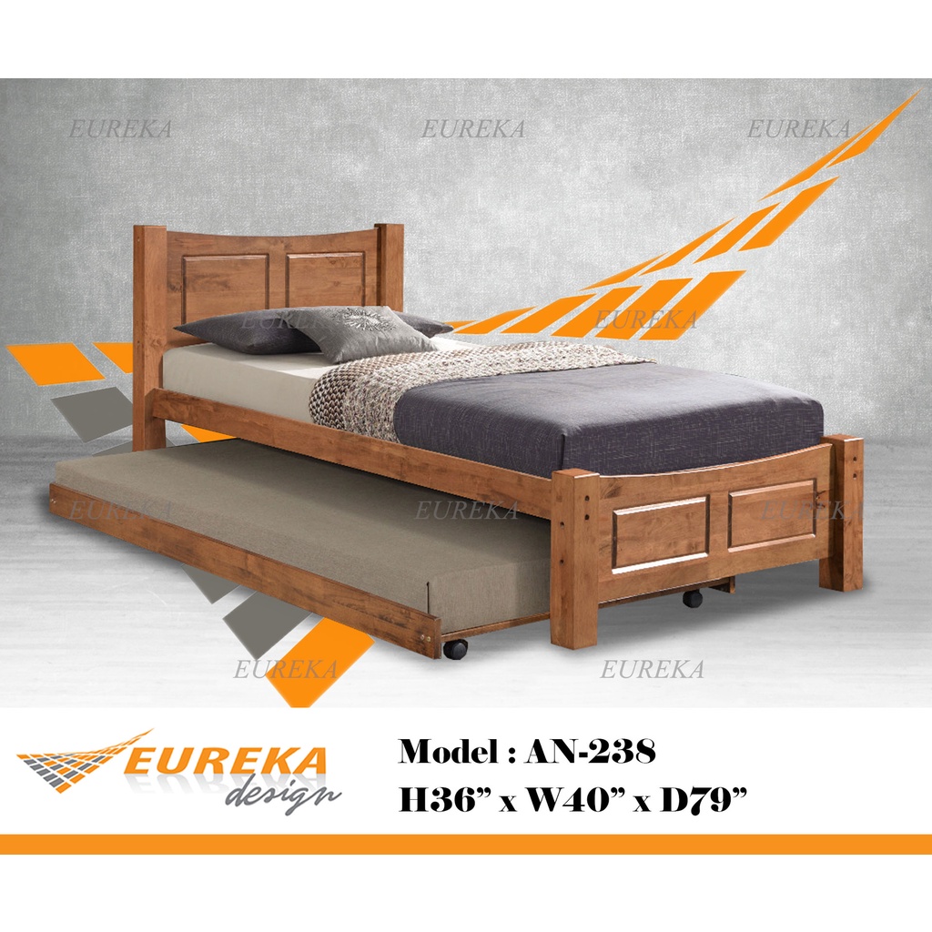 EUREKA Single Solid Wood Bed With Pull Out Bed / Without Pull Out Bed (Deliver & Installation ...