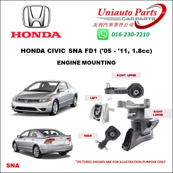 HONDA CIVIC SNA FD1 ('05 - '11, 1.8cc) R18A ENGINE + GEARBOX MOUNTING ...
