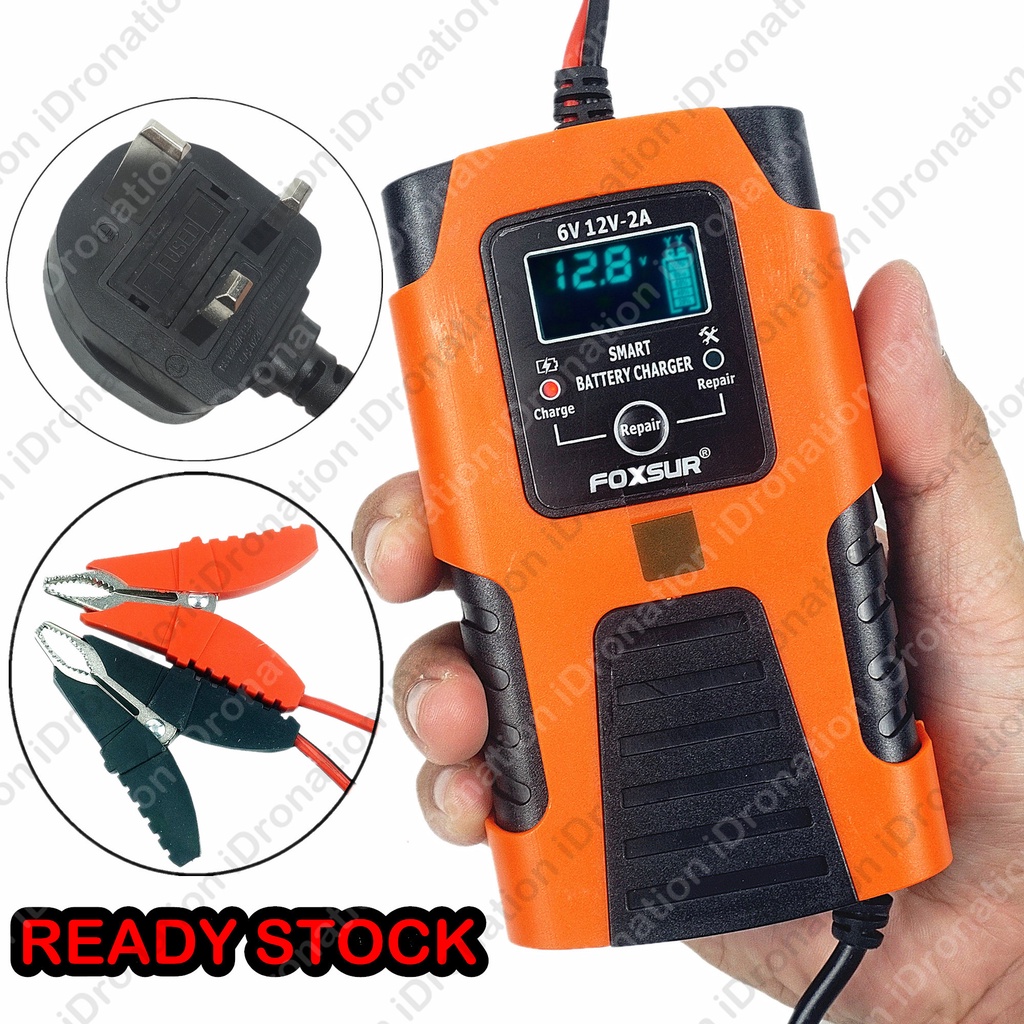 30W FOXSUR 6V 12V 2A 12V2A Pengecas Bateri Motorsikal Kereta Sealed ...