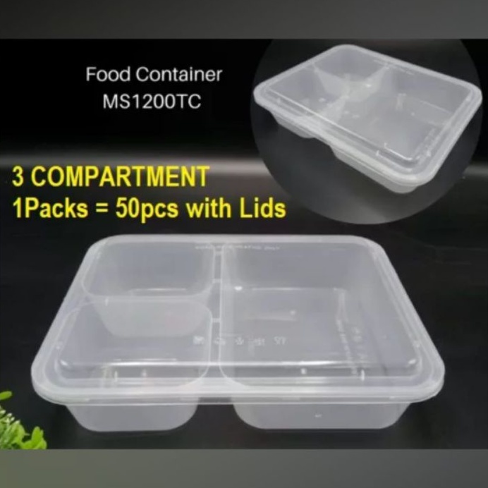 RENEQ 3 COMPARTMENT MICROWAVE DISPOSABLE PP PLASTIC CONTAINER WITH LID ...
