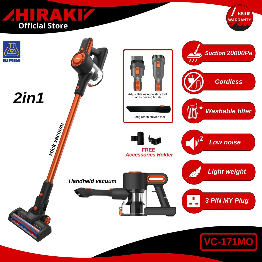 Hiraki 2 In 1 Cordless Handheld And Stick Vacuum Cleaner Hepa Filter VC ...
