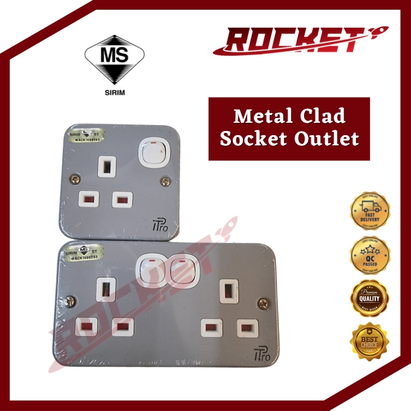 Metal Clad SIRIM 13A Switch Socket Outlet Single Double Socket Besi ...