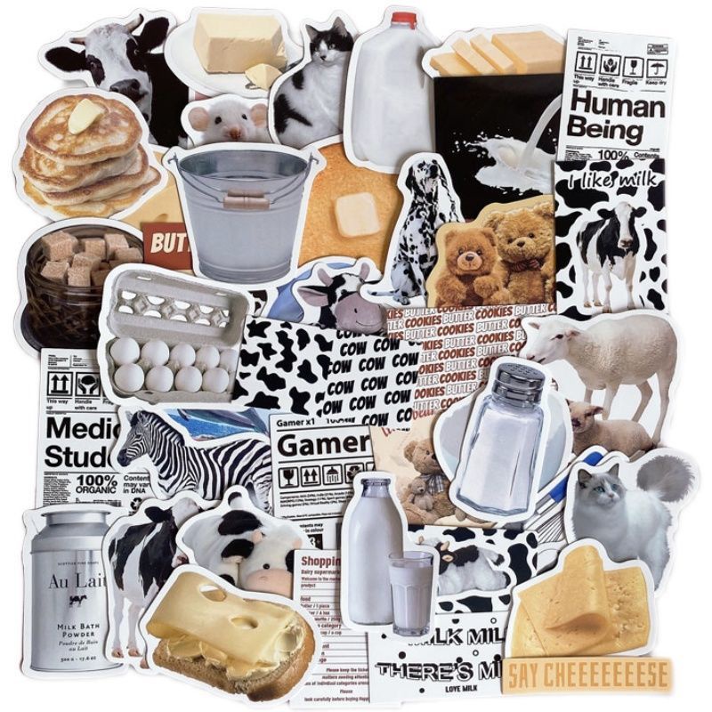 Ohaya 50pcs simulated food stickers Cow Butter diy diary ipad computer waterproof stickers ...