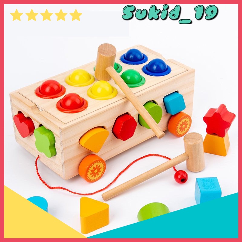 Montessori smart wooden toy set of pull-and-drop cart with numbers for ...