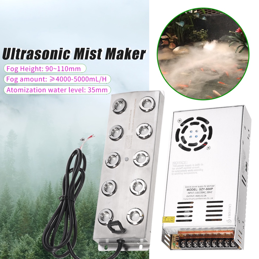 5000mL/H 10 Head Ultrasonic Mist Maker Fogger Humidifier Greenhouse ...