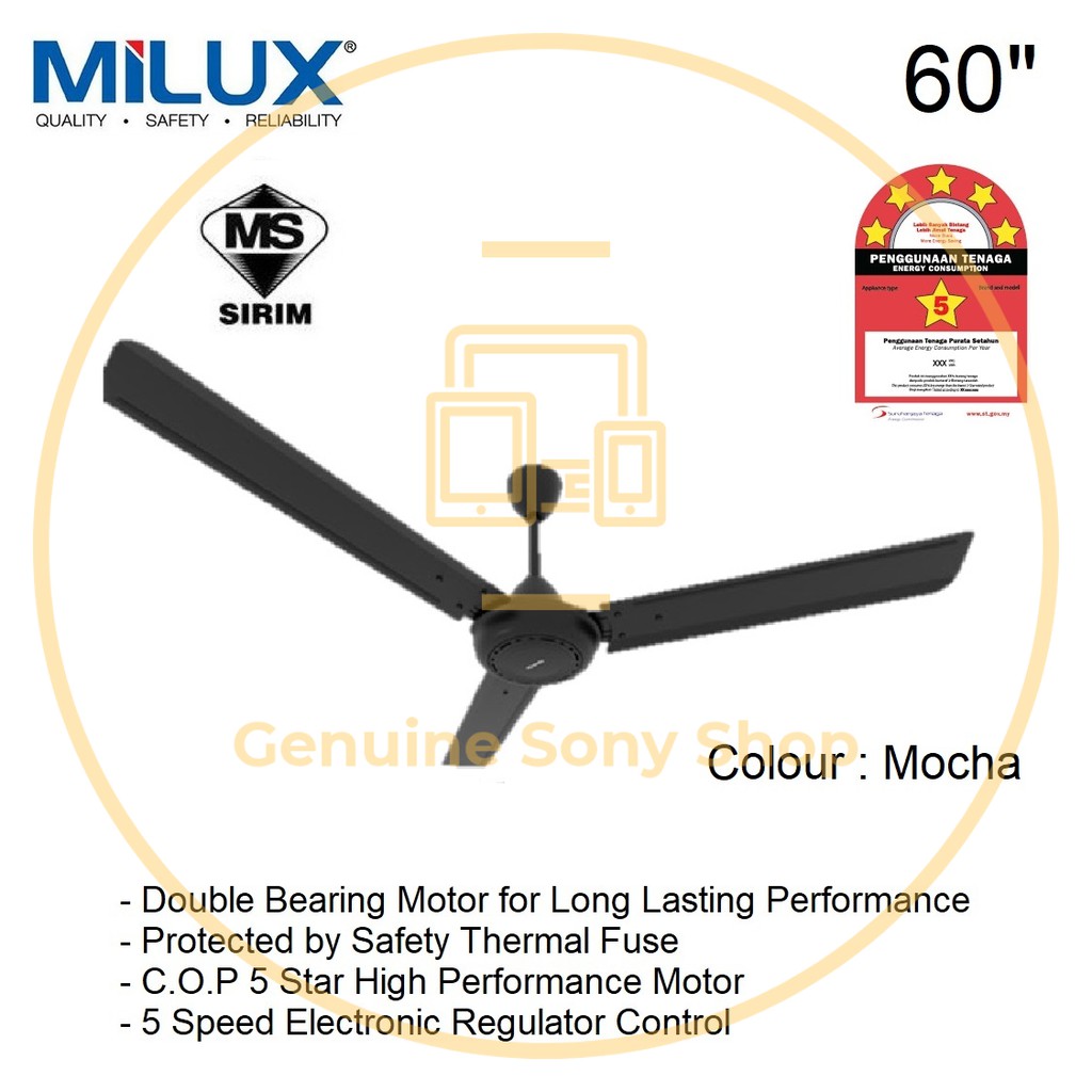 Milux MCF-6001 / MCF-6001M 5-Speed 3-Blade 60" Regulator Ceiling Fan ...