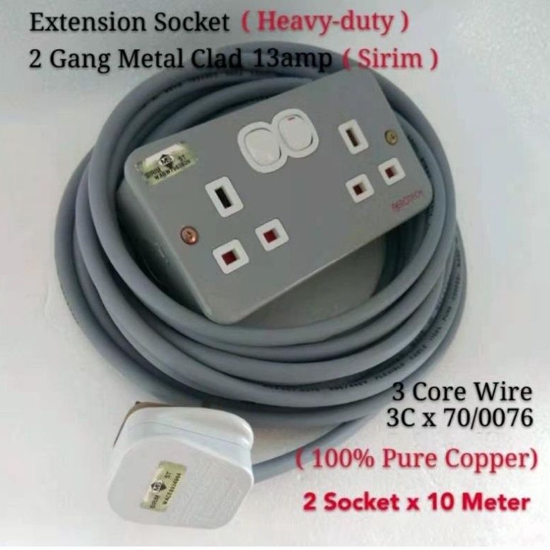 Extension socket Heavy-duty 13a 2 gang plug metal clad switch socket ...