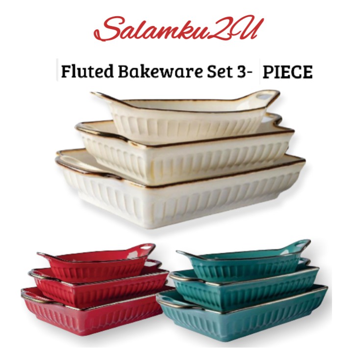 Fluted Ceramic Bakeware Set 3 pieces | Shopee Malaysia