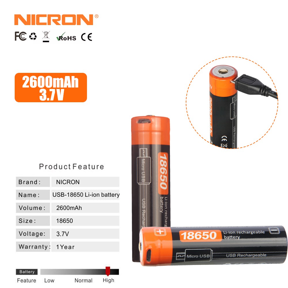 Nicron 18650 High Capacity Battery - N8/B70/B70plus/N8F/B60/H25/B71/N6 ...