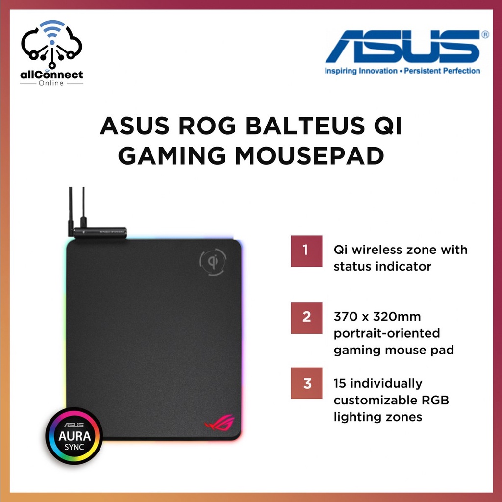 Asus ROG BALTEUS QI Mouse Pad | Wireless Charging RGB Gaming | 15-Zone ...