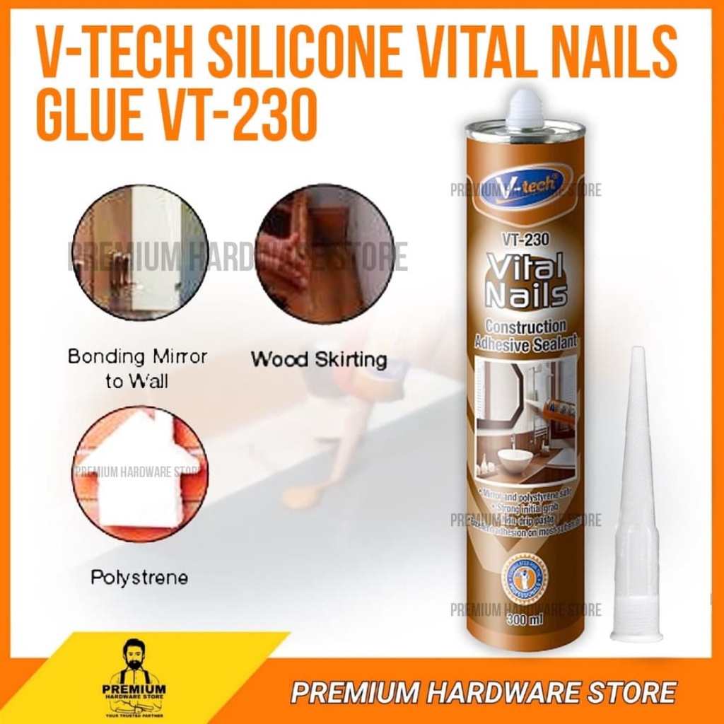 V-TECH VT-230 Vital Nails Construction Adhesive Sealant 300ML High Performance Construction ...