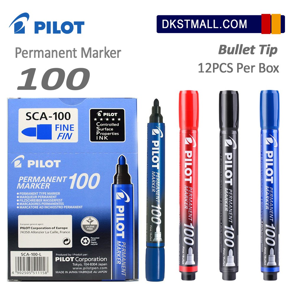 PILOT PERMANENT MARKER 100 1BOX/12PCS black/red/blue | Shopee Malaysia