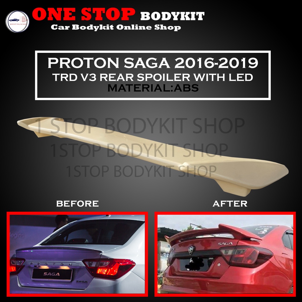PROTON SAGA VVT 2016-2019 TRD V3 STYLE REAR TRUNK SPOILER WING WITH LED ...