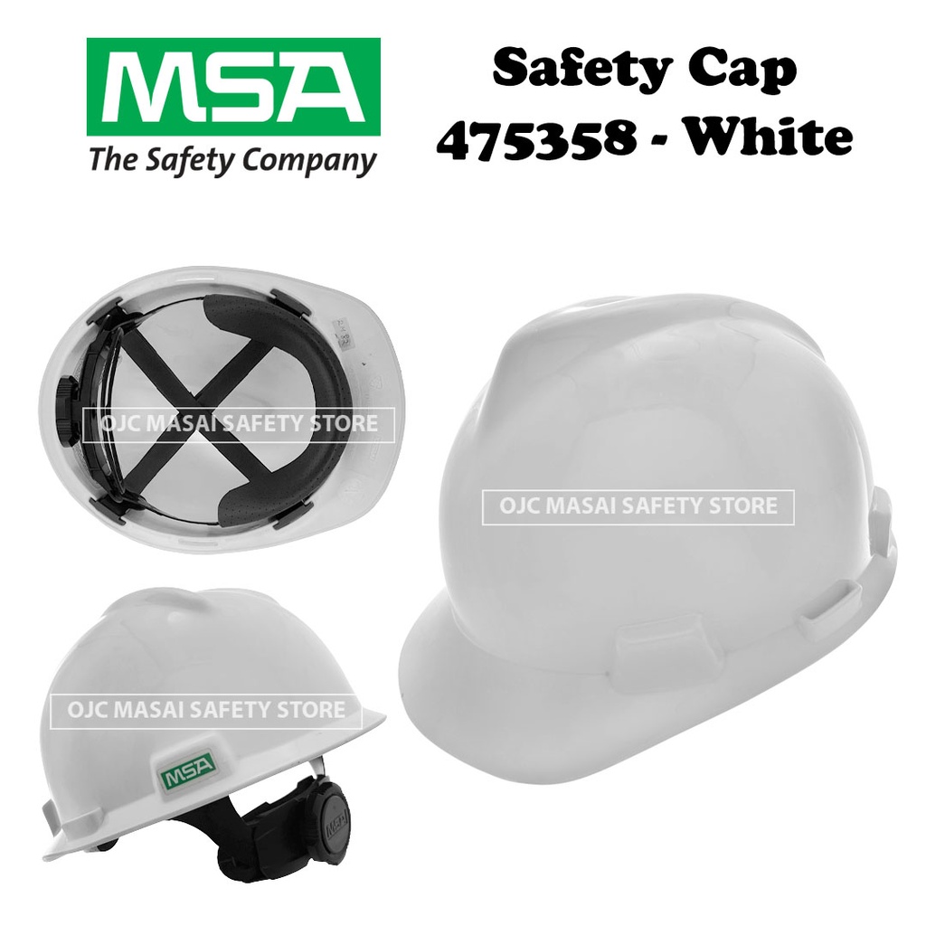 MSA White V-Gard® Polyethylene Cap Style Hard Hat With Ratchet/4 Point ...