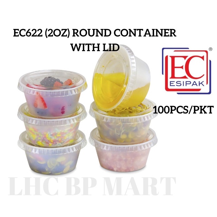 [LHC] EC622 (2OZ) PET ROUND CONTAINER WITH LID 100PCS / BEKAS SOS 2OZ / EC 622 / 2OZ ROUND ...