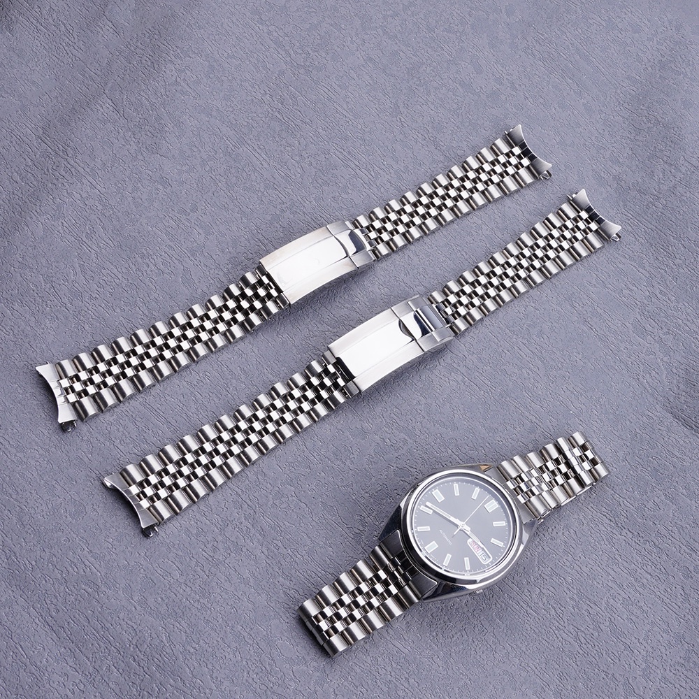 For 19mm Sliver Hollow Curved End Solid Screw Links Watch Band Jubilee ...