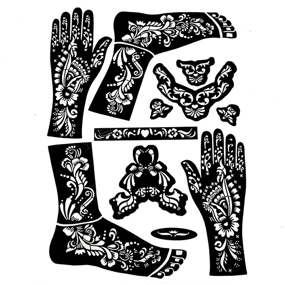 Inai Henna Template Sticker Makeup Temporary Hand Decal Tattoo Stencils ...
