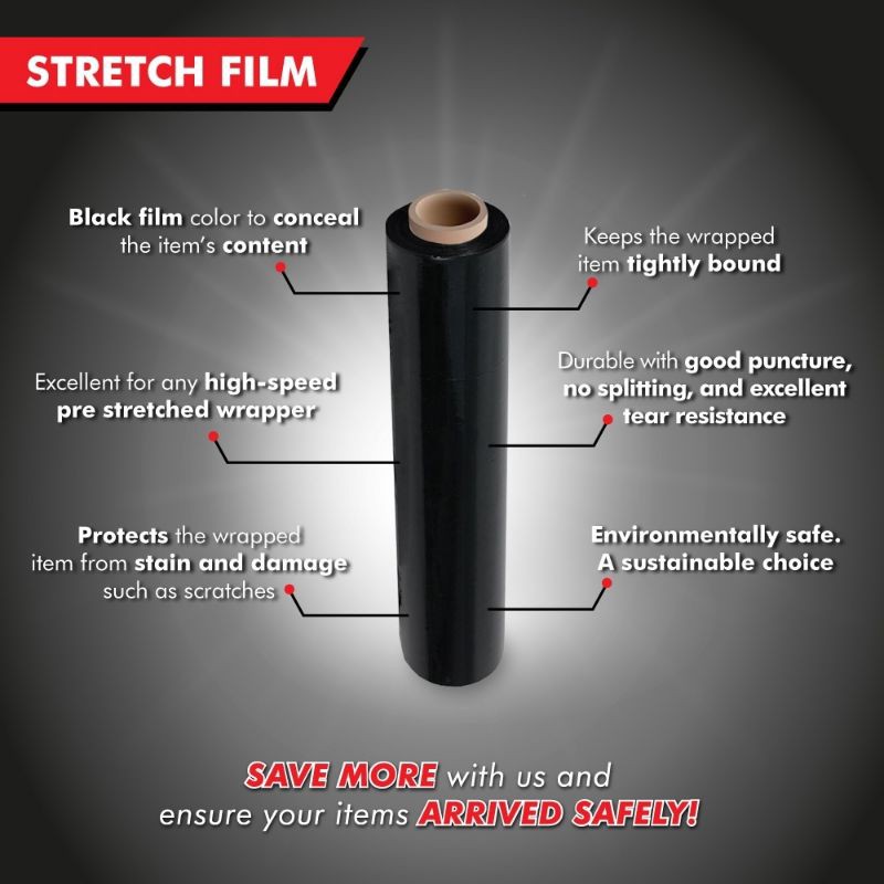 (50cm X 240 meter) (2.2kg) Black Stretch Film Wrapping Film Plastic ...
