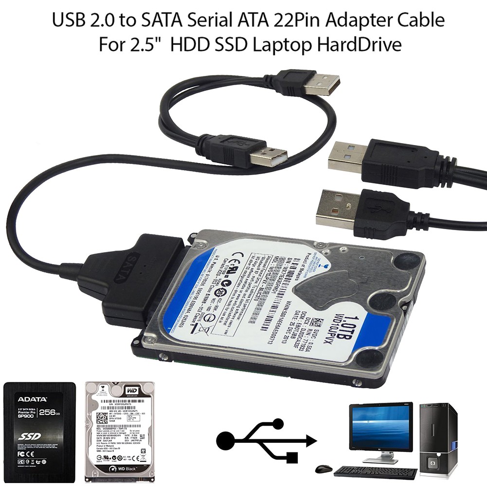 USB 2.0 to SATA + USB Power Supply Cable 2.5-inch Hard Disk Box ...