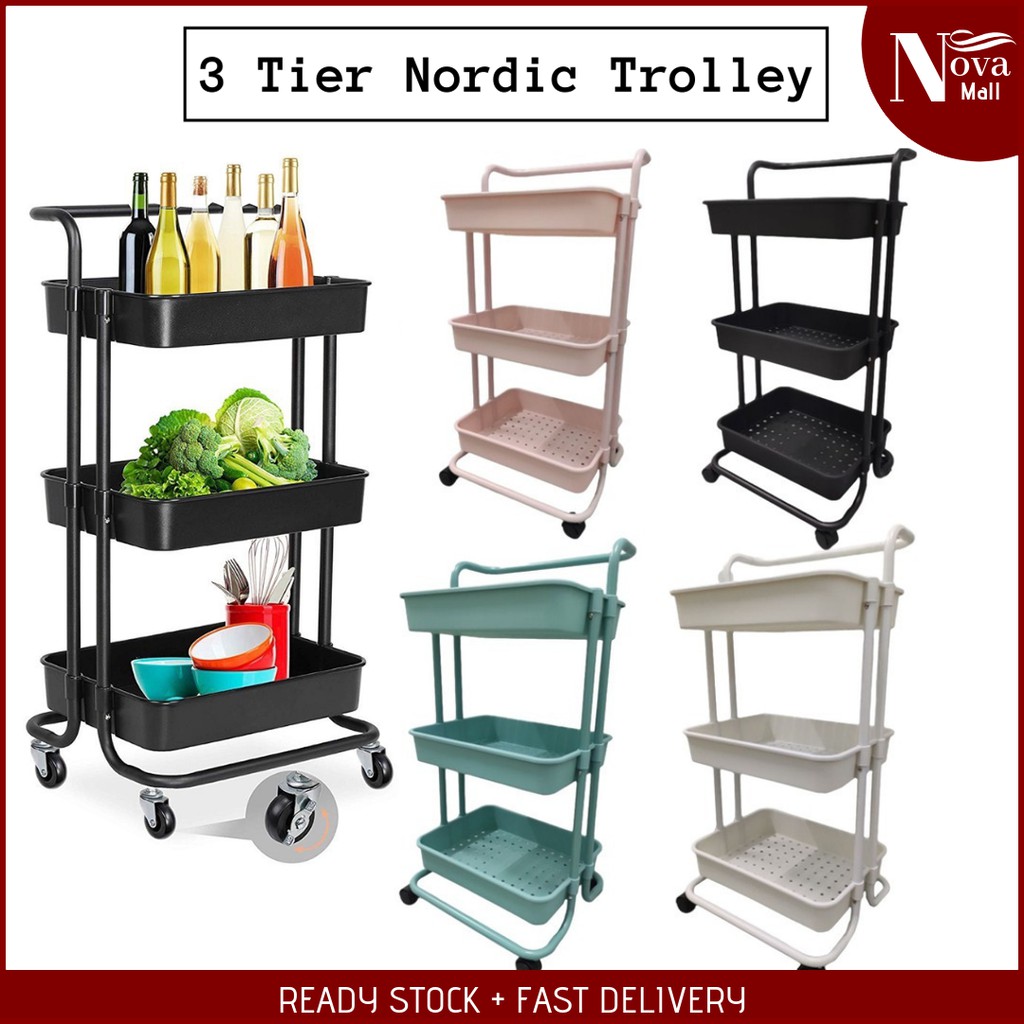 3 Tier Nordic Trolley Storage Rack Office Shelves Tray Bathroom Rack ...