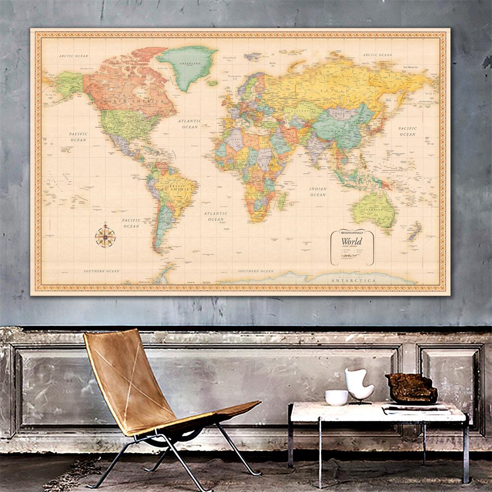 Retro World Map - Educational Map Large Poster Prints Wall Chart Decor ...