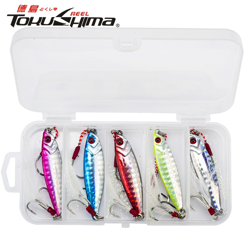 5Pcs Boxed Laser Jigging Lead Metal Slow Jig Fishing Bait Trolling Heavy Sinking Minnow 7g/10g ...