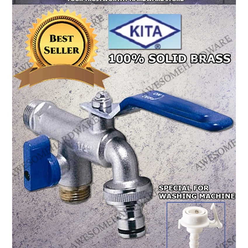 KITA HIGH QUALITY SOLID BRASS 2 WAY WATER TAP WASHING MACHINE | Shopee ...
