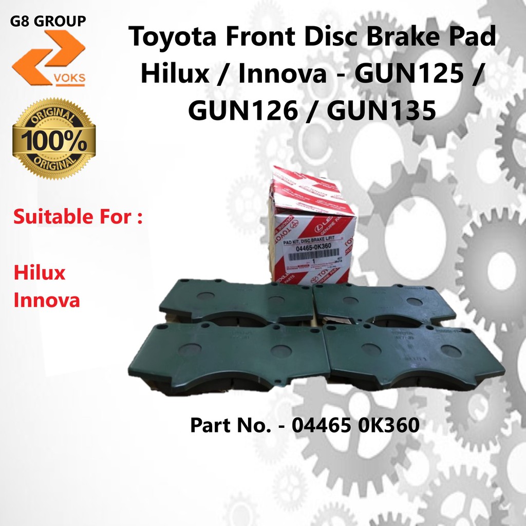 Toyota Front Disc Brake Pad Hilux / Innova - GUN125 / GUN126 / GUN135 ...