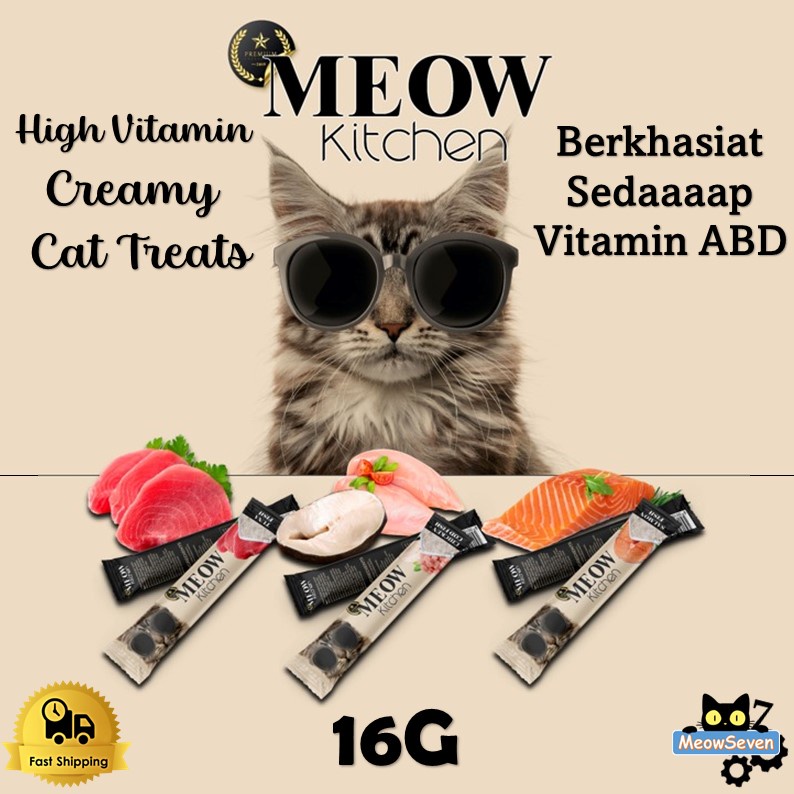 Meow Kitchen Cat Stick 16g Wet Cat Treats (Wet/Dry/Kibble) Premium Cat ...