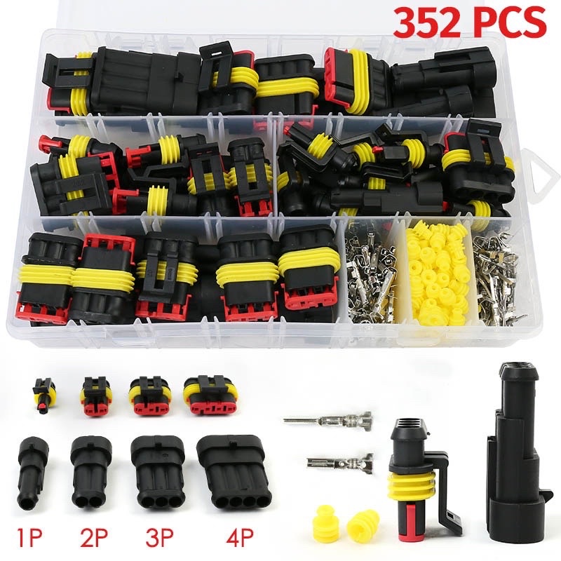 352pcs Car Electrical Wire Connector Cable Kit Waterproof Connector 1/2/3/4 Pin Way Terminal ...