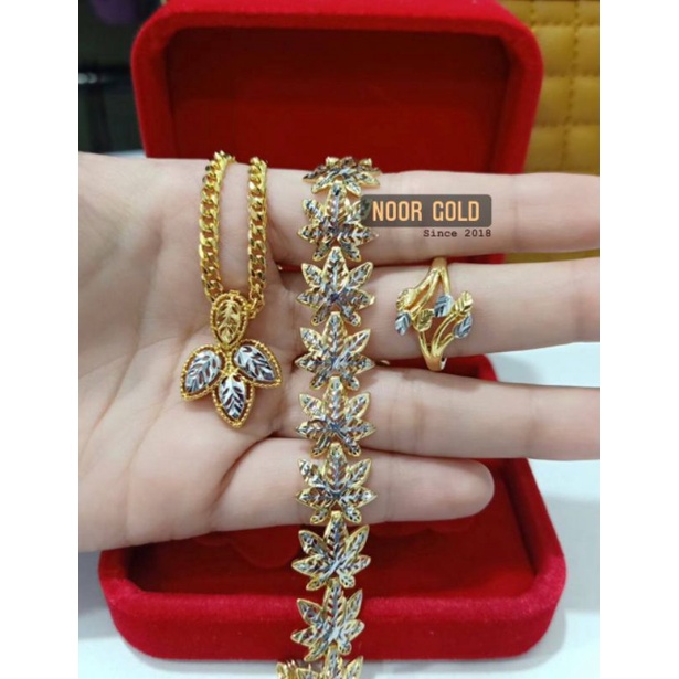 Emas Suasa Set (Rantai Tangan + Leher + Cincin) | Shopee Malaysia