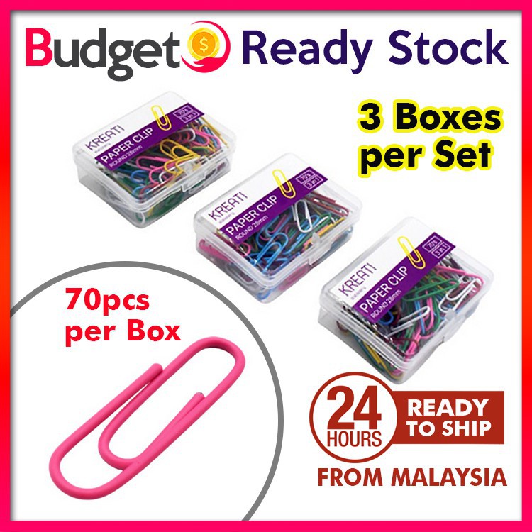 📣Budget Stock 3 Boxes Set 210pcs Clips 28MM Multicolour Paper Clips ...