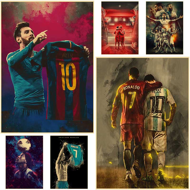 Vintage Football Sport Star Lionel Messi Cristiano Ronaldo Retro ...