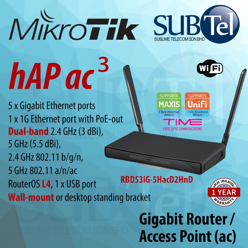 hAP ac3 RBD53iG-5HacD2HnD Mikrotik Wireless Dual band Gigabit WiFi ...
