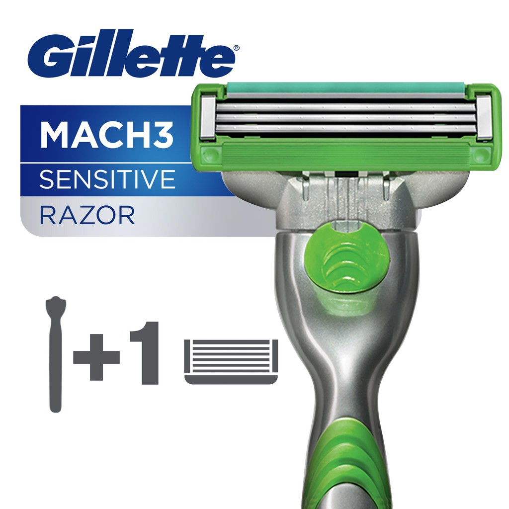 Gillette Mach 3 Mach3 Sensitive Razor ( 1 blade + 1 handle ) | Shopee ...