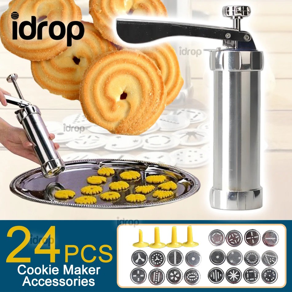 idropmy 24PCS Biscuit & Cookie Press Hand Pump Pastry Maker | Shopee ...