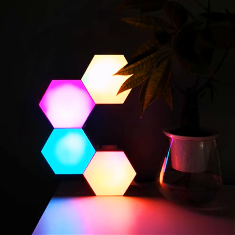 RGB 6PCS Remote Touch Sensor Colourful Quantum Light Hexagon Honeycomb ...