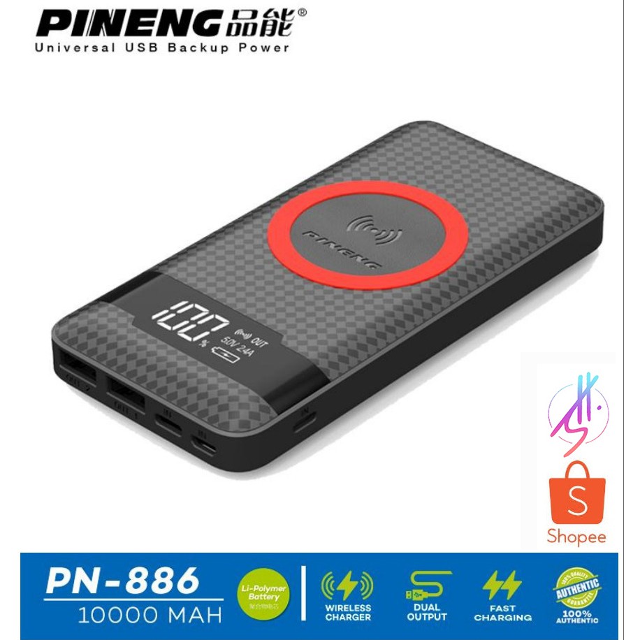 Original PINENG Wireless Power Bank PN 886 Super Slim 10000mAh ...