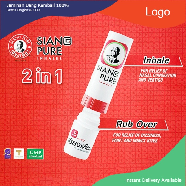 SIANG PURE Thai Inhaler Menthol Oil Nasal Cold FLU Sinus Relief Vertigo ...