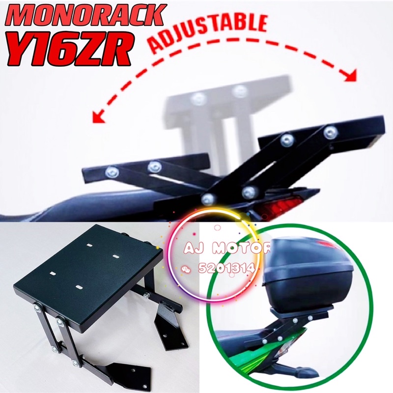 Y16ZR MONORACK ADJUSTABLE / GRAB FOOD HOLDER RACK HEAVY DUTY YAMAHA Y16 TAPAK BASE ALLOY BOX ...