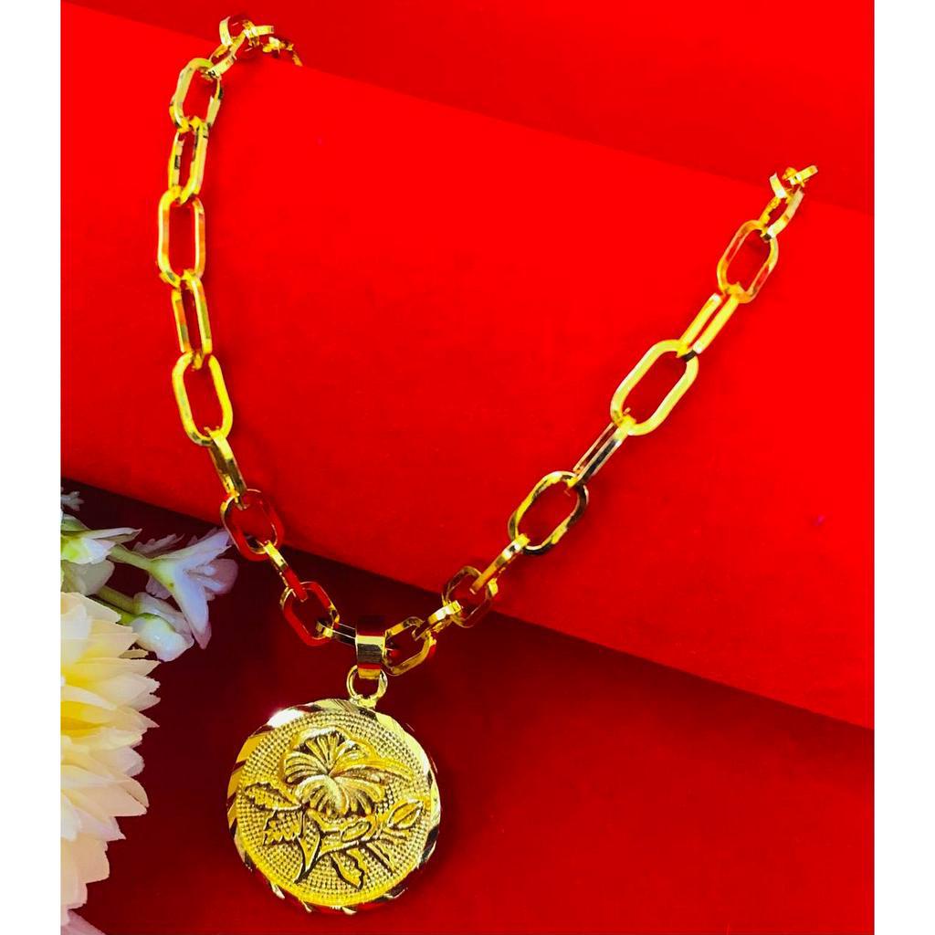 EMAS KOREA SADUR 24K RANTAI LEHER PAPER CLIP LOKET DUIT SYILING/FREE ...