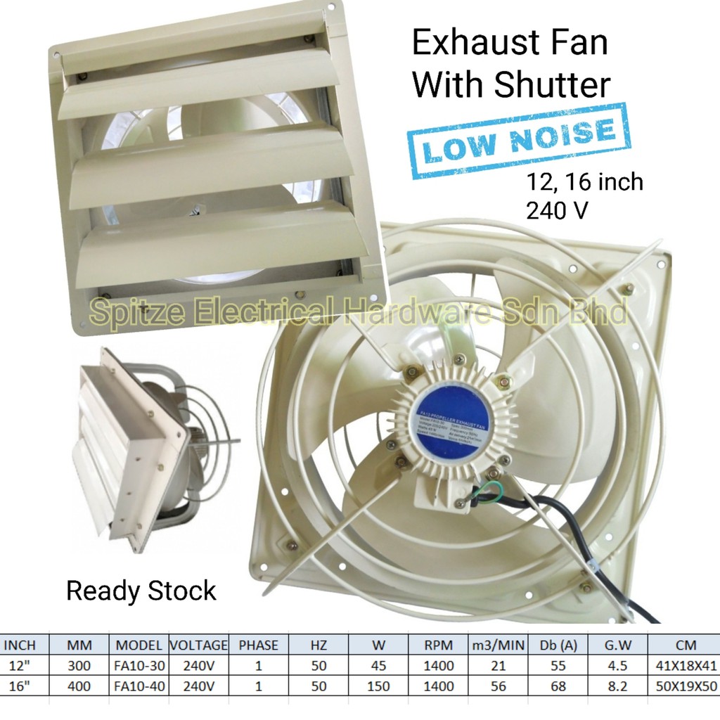 10/12/16 inch EXHAUST FAN WITH SHUTTER / PROPELLER WALL PLATE HEAVY ...