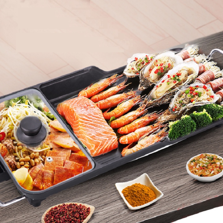 Europlus 3 In 1 Electric Non Stick Steamboat and BBQ Barbeque Grill Pan ...