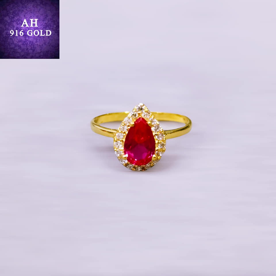 Cincin Tunang Emas 916 Permata Merah Size 16/Merisik/Kahwini/Nikah ...