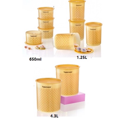 New Tupperware One Touch Golden Touch Topper Junior (4) 600ml / Canister Junior (4) 1.25L ...